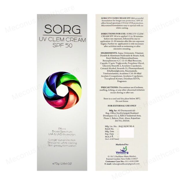 SORG UV Clem Cream SPF 50 PA+ - Meconus Healthcare